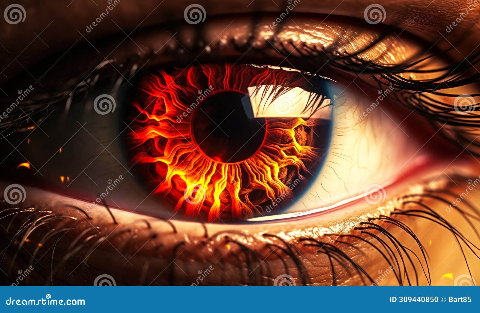 Close-up of a Human Eye with a Fiery, Burning Iris Symbolizing ...