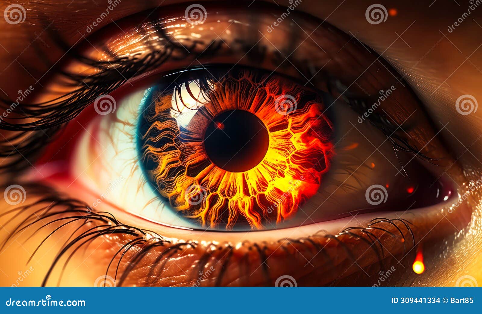 Close-up of a Human Eye with a Fiery, Burning Iris Symbolizing ...