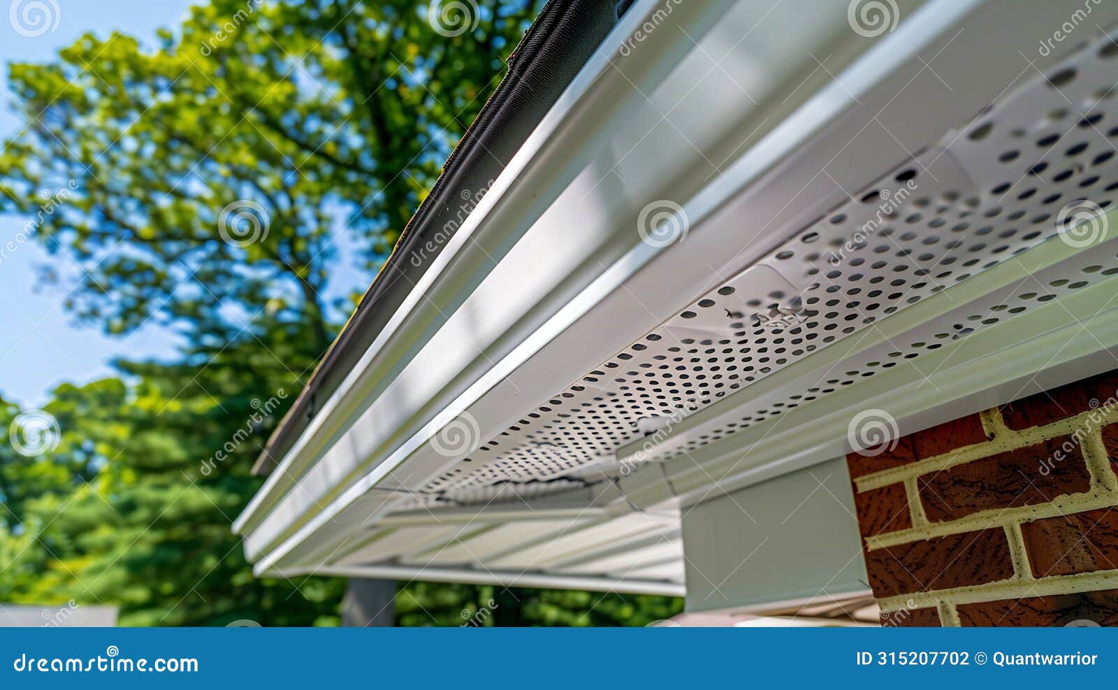 Generative AI Close Up Of White Frame Gutter Guard System Eaves Through ...