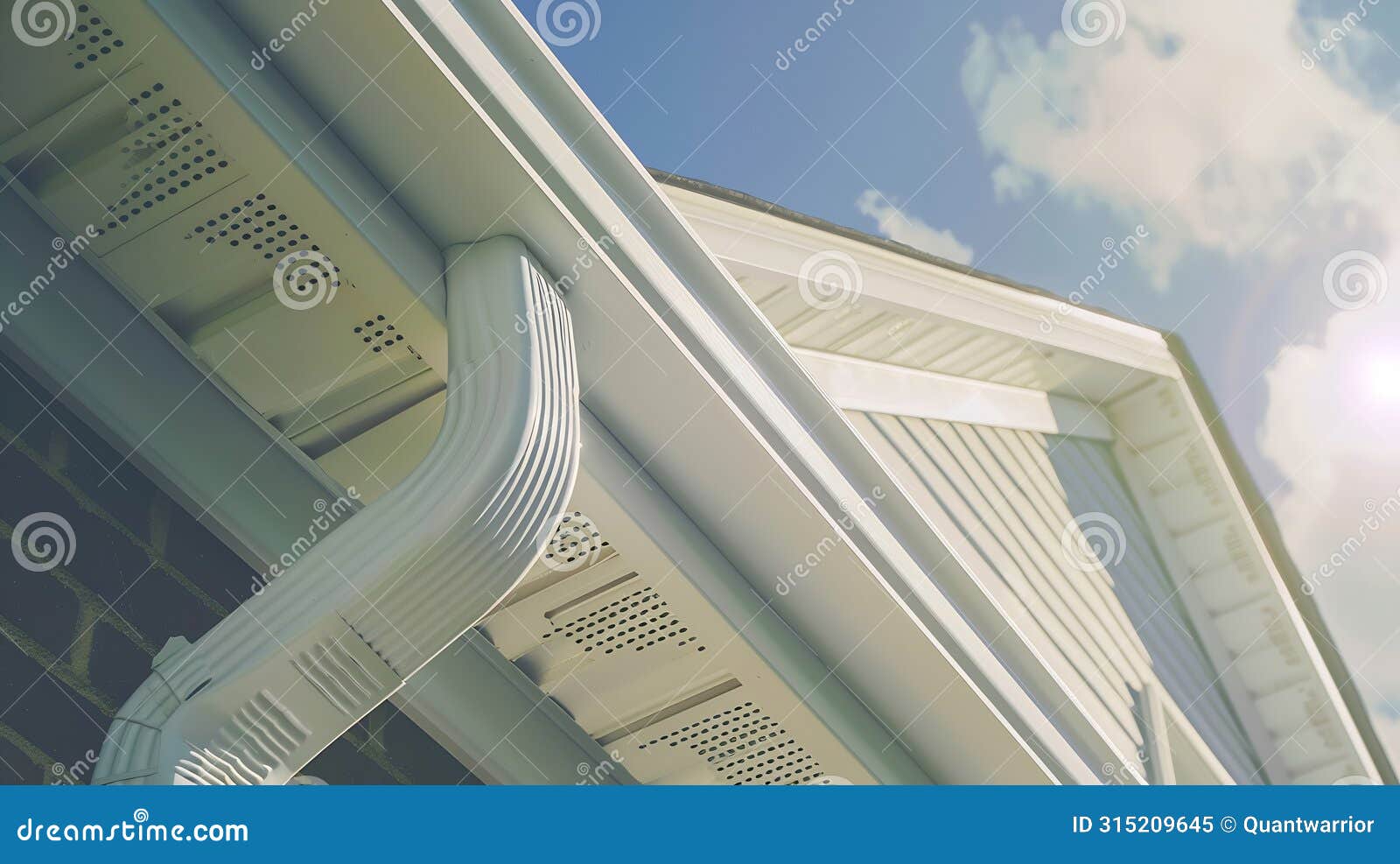 Generative AI Close Up of White Frame Gutter Guard System Eaves through ...