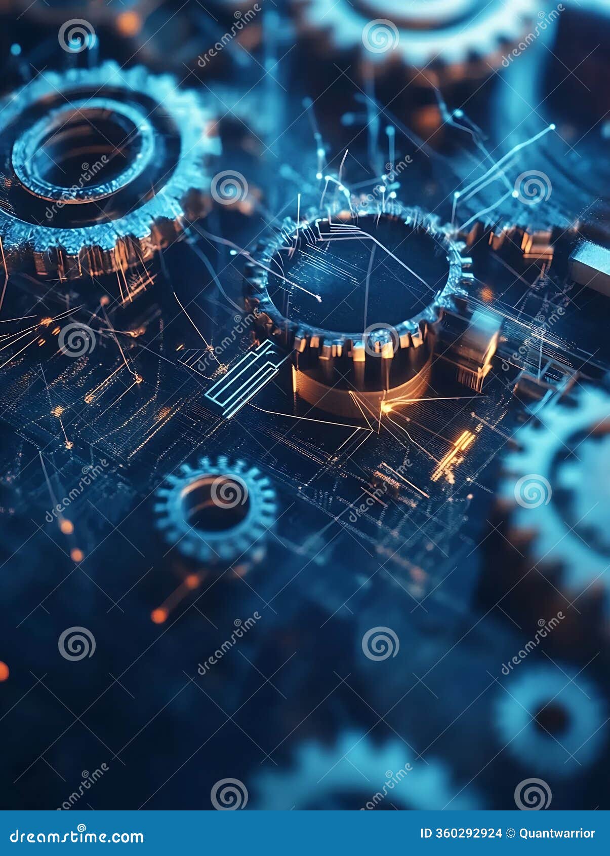 Generative AI Closeup of Interlocked Gears with Digital Overlay ...