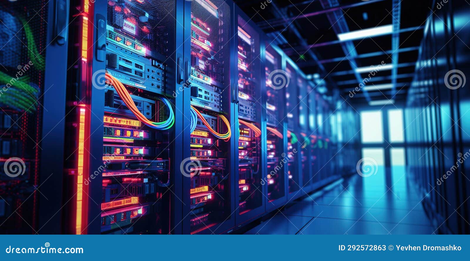 Generative AI, Closeup Shot of Networking Cable in the Server Room ...