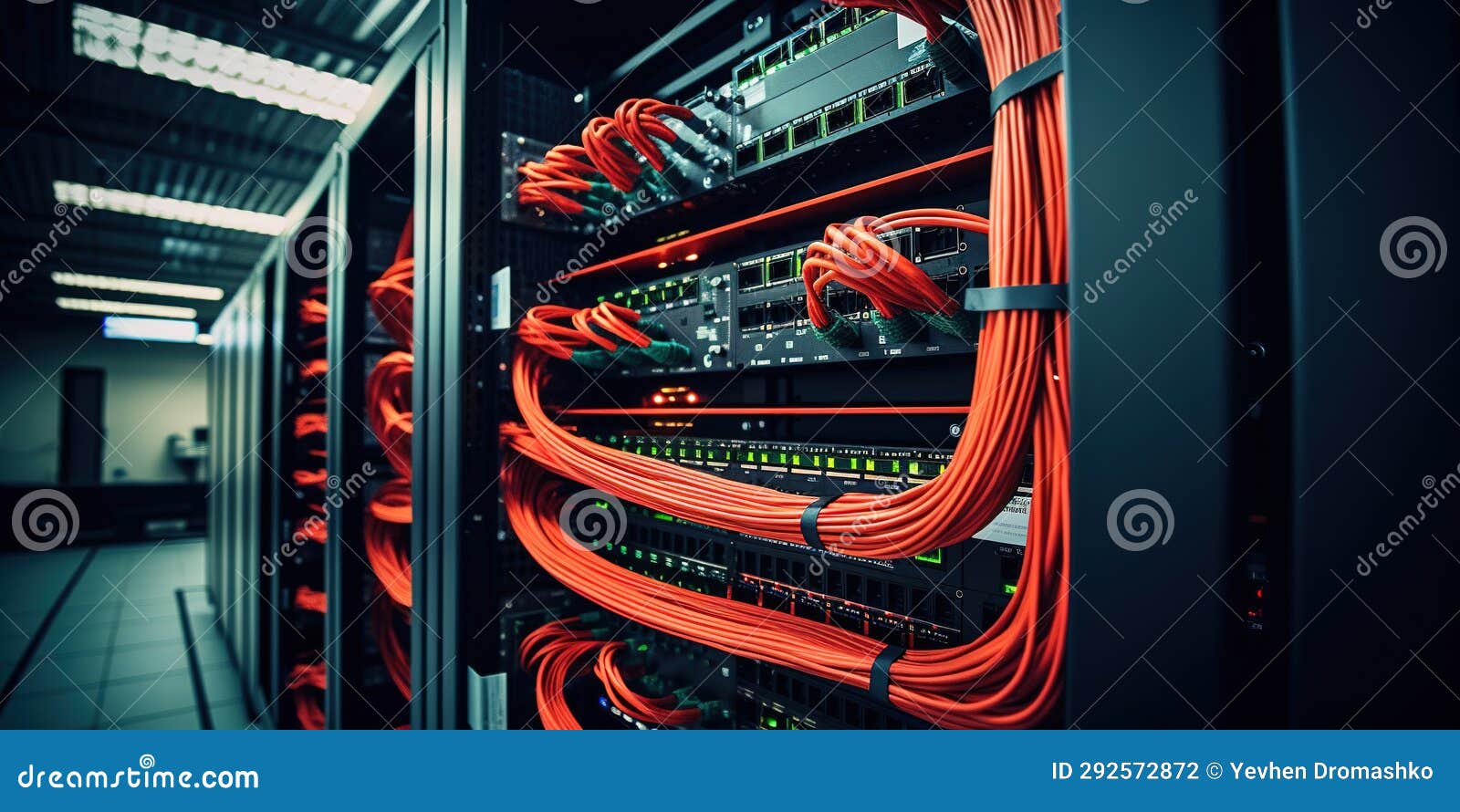 Generative AI, Closeup Shot of Networking Cable in the Server Room ...