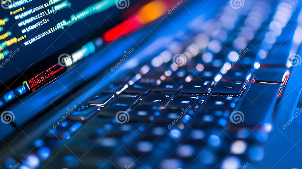 Generative AI Closeup View of a Laptop Keyboard with Colorful Lights ...