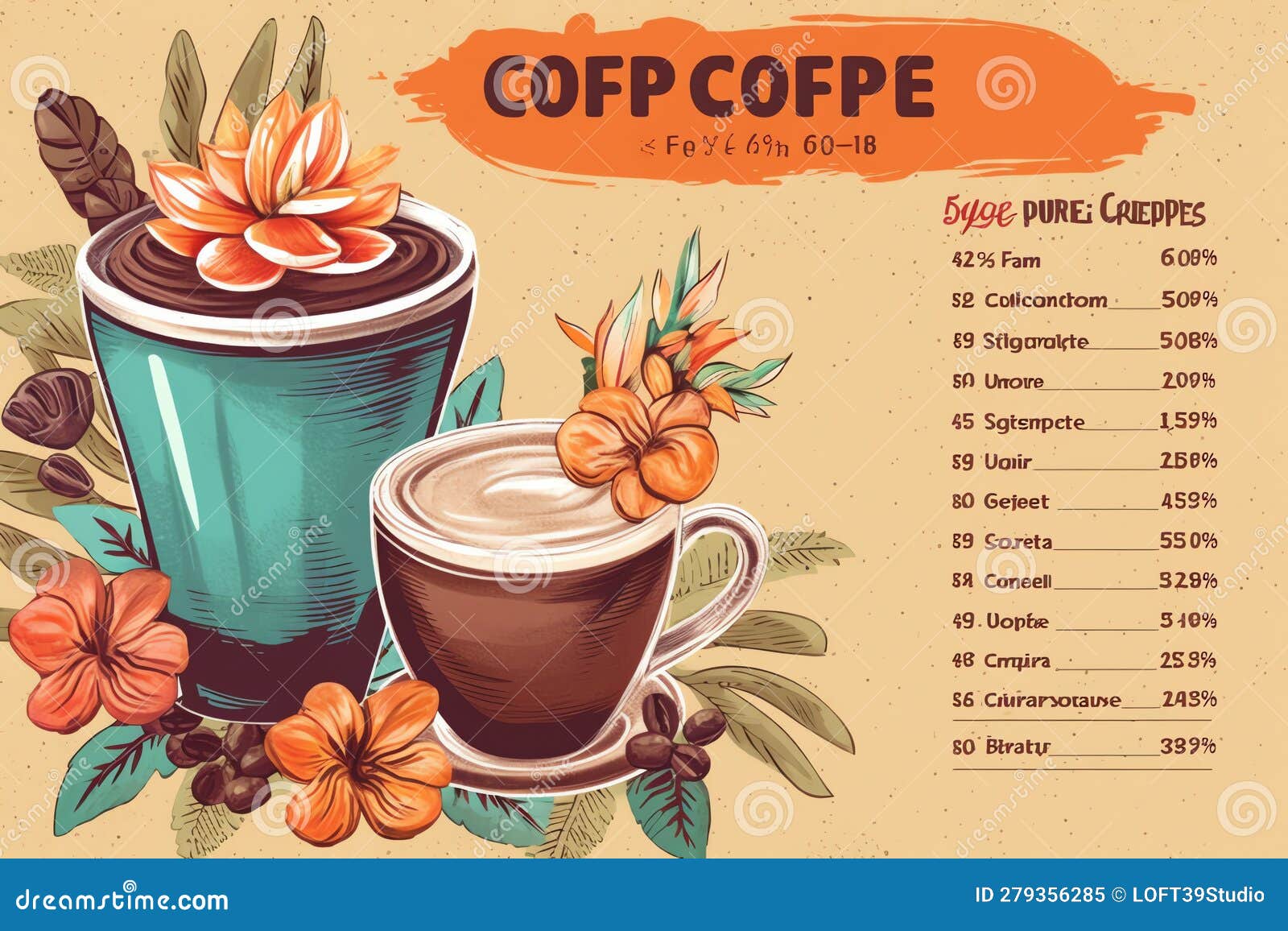 Generative AI Coffee Menu Template with- Stock Illustration ...