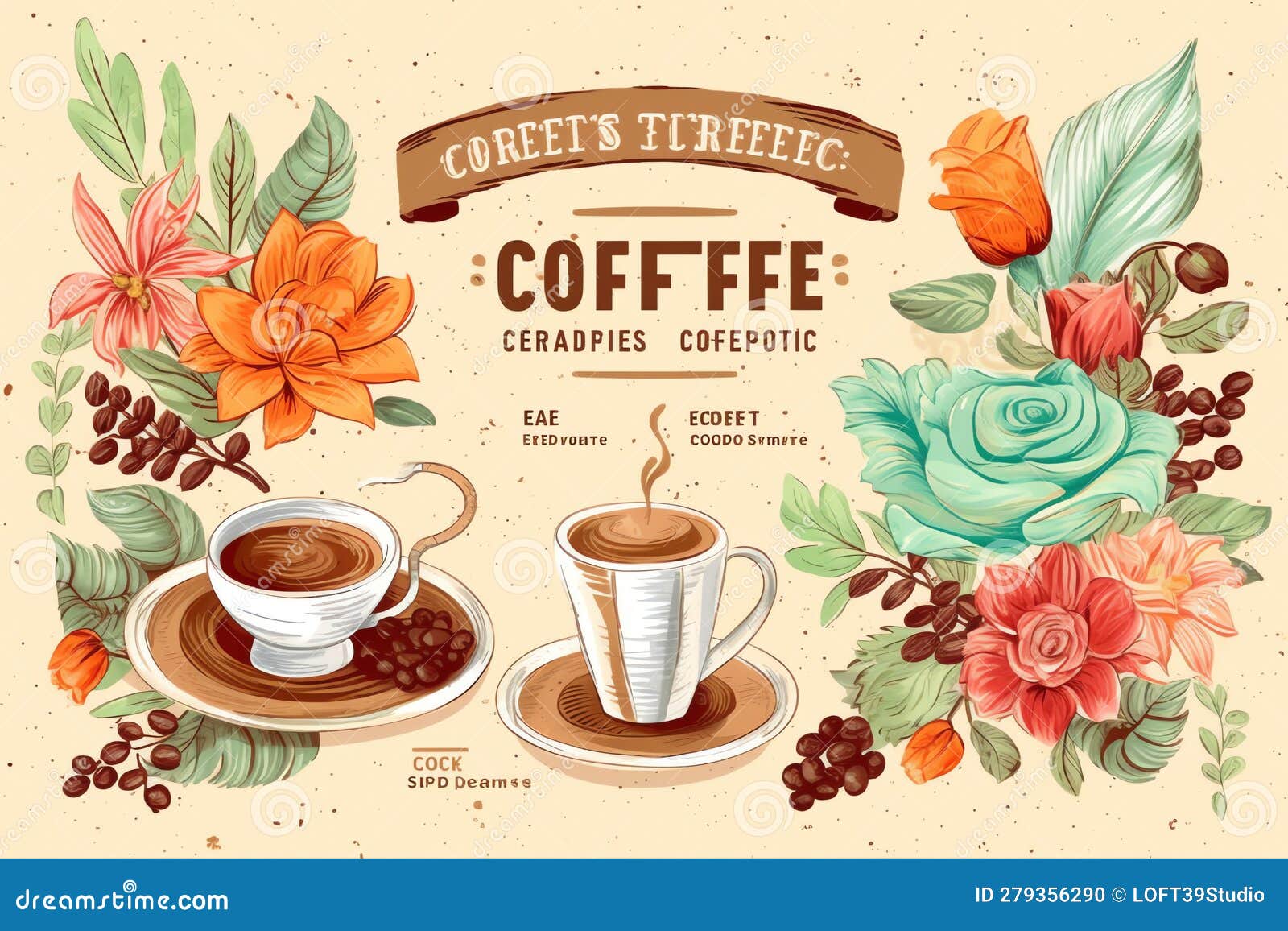 Generative AI Coffee Menu Template with- Stock Illustration ...