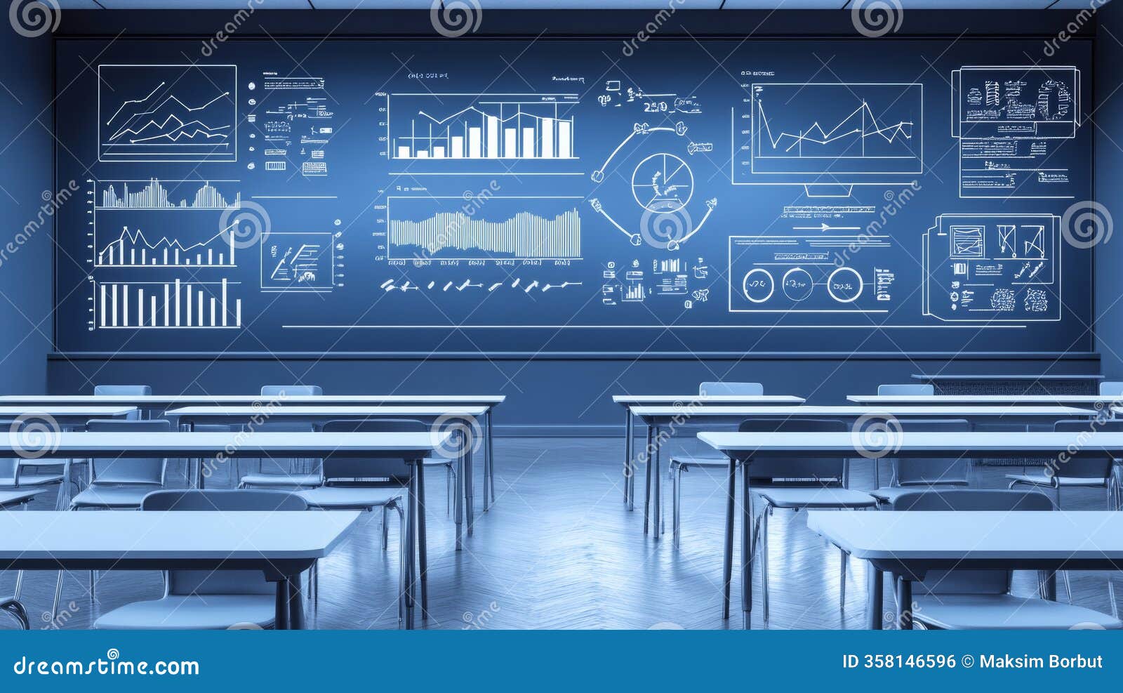 A Generative AI Collage Of A Classroom Scene Featuring School Desks And ...