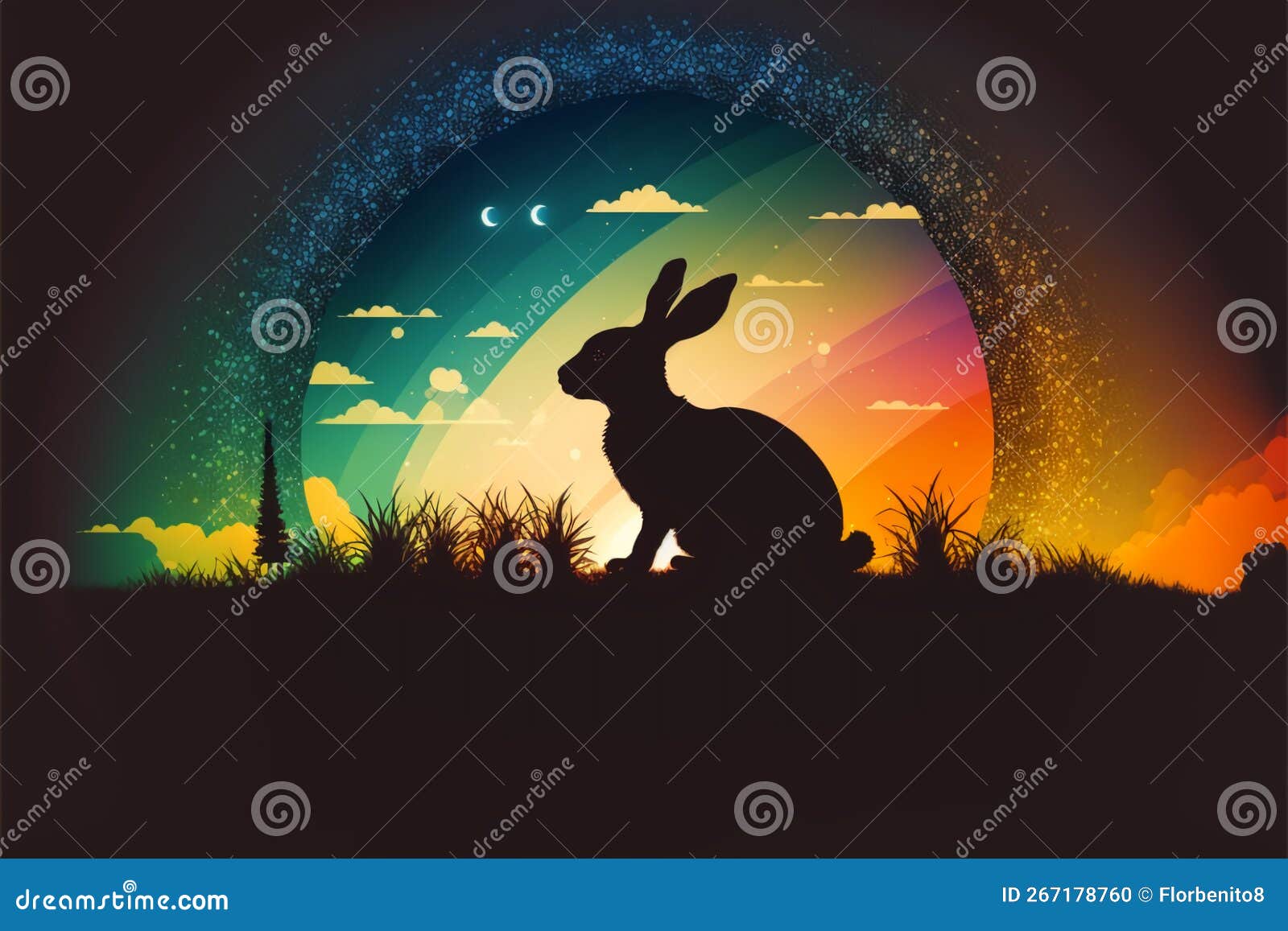 Generative AI Colored Rabbit Drawing Silhouette Stock Photography ...