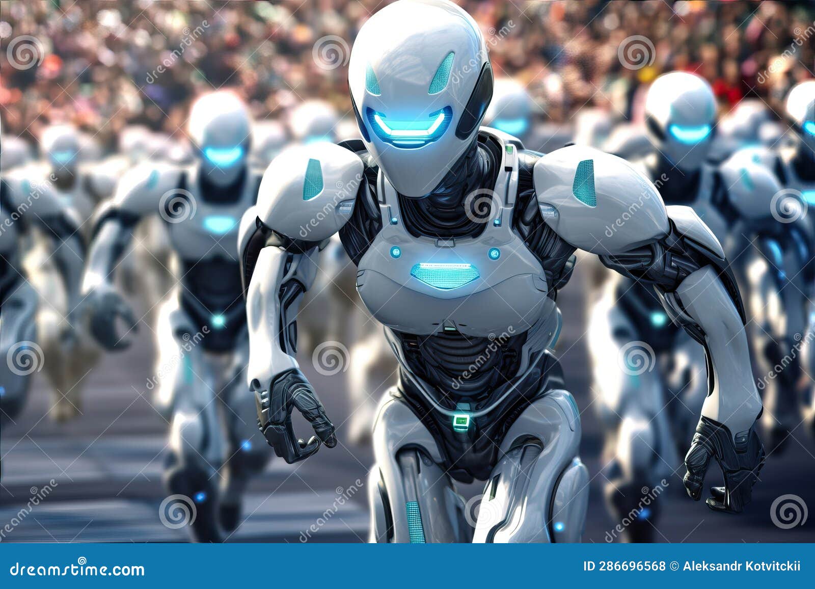 Generative AI Humanoid Robot Working On A Laptop In A Shipyard Stock ...