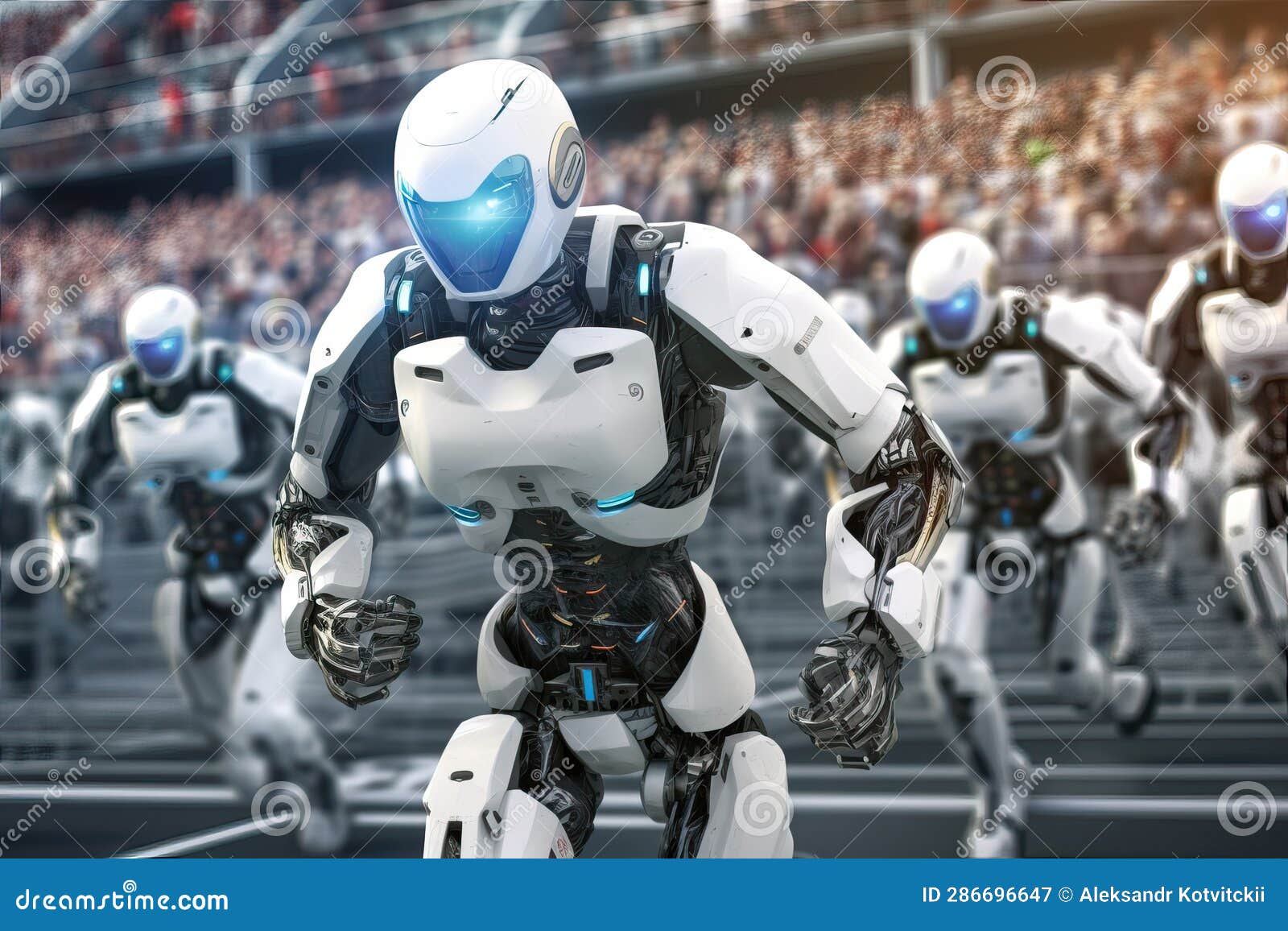 Generative AI Humanoid Robot Working On A Laptop In A Shipyard Stock ...