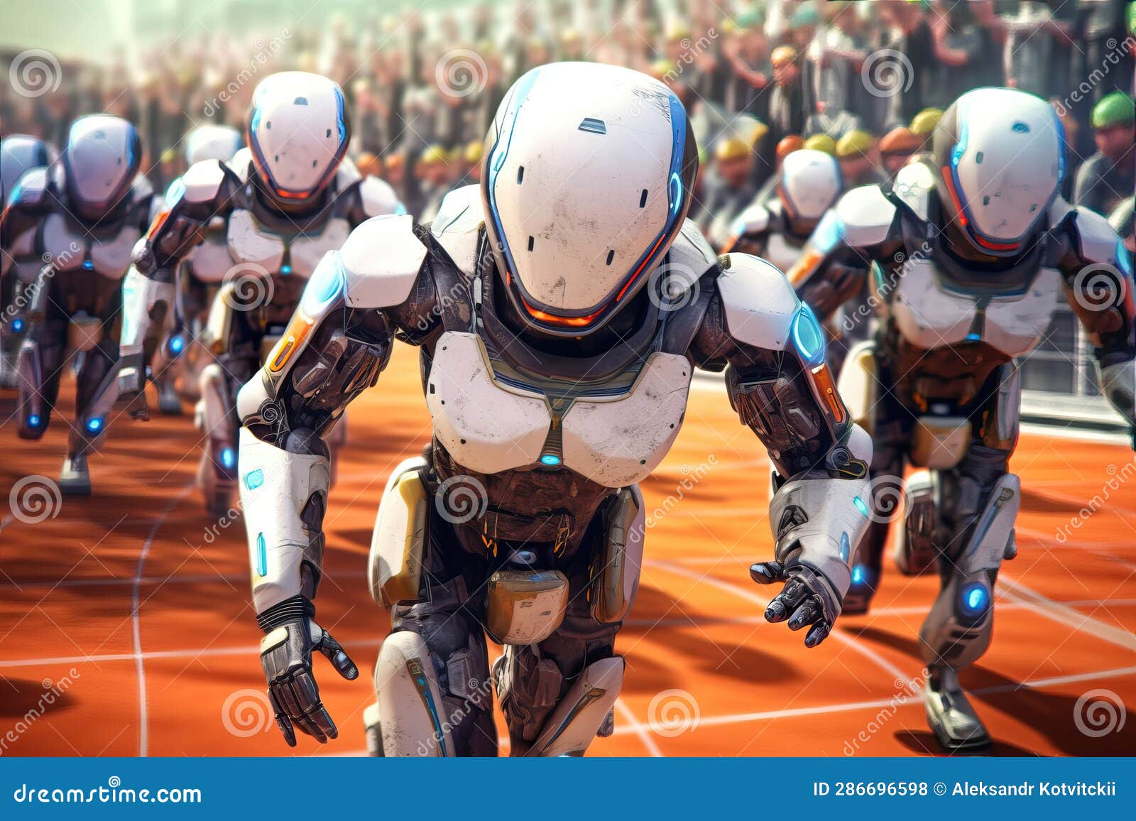 Generative AI Humanoid Robot Working On A Laptop In A Shipyard Stock ...