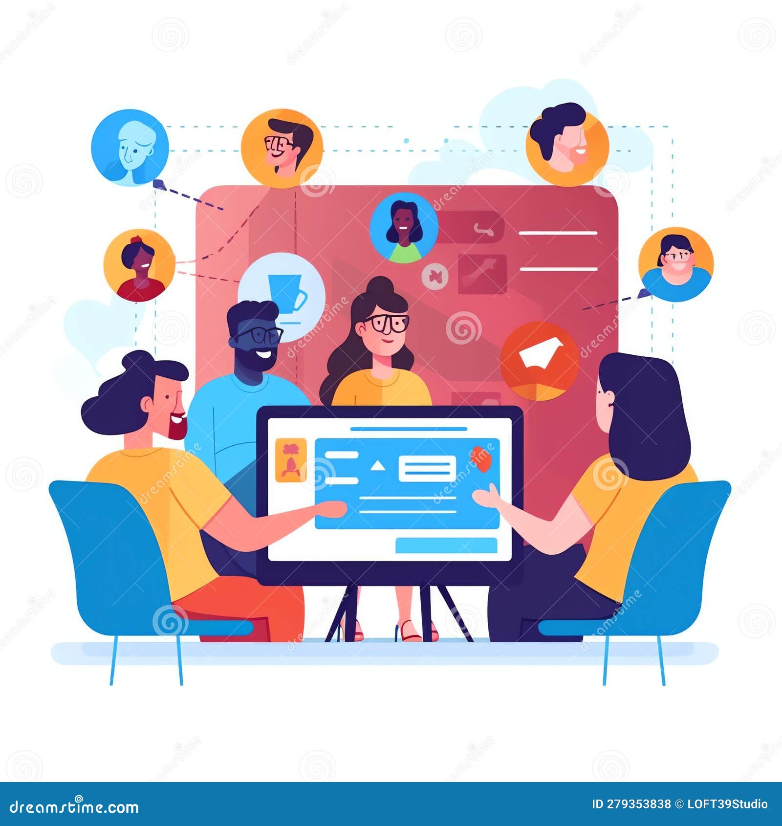 Generative AI Computer with Group of- Stock Illustration - Illustration ...