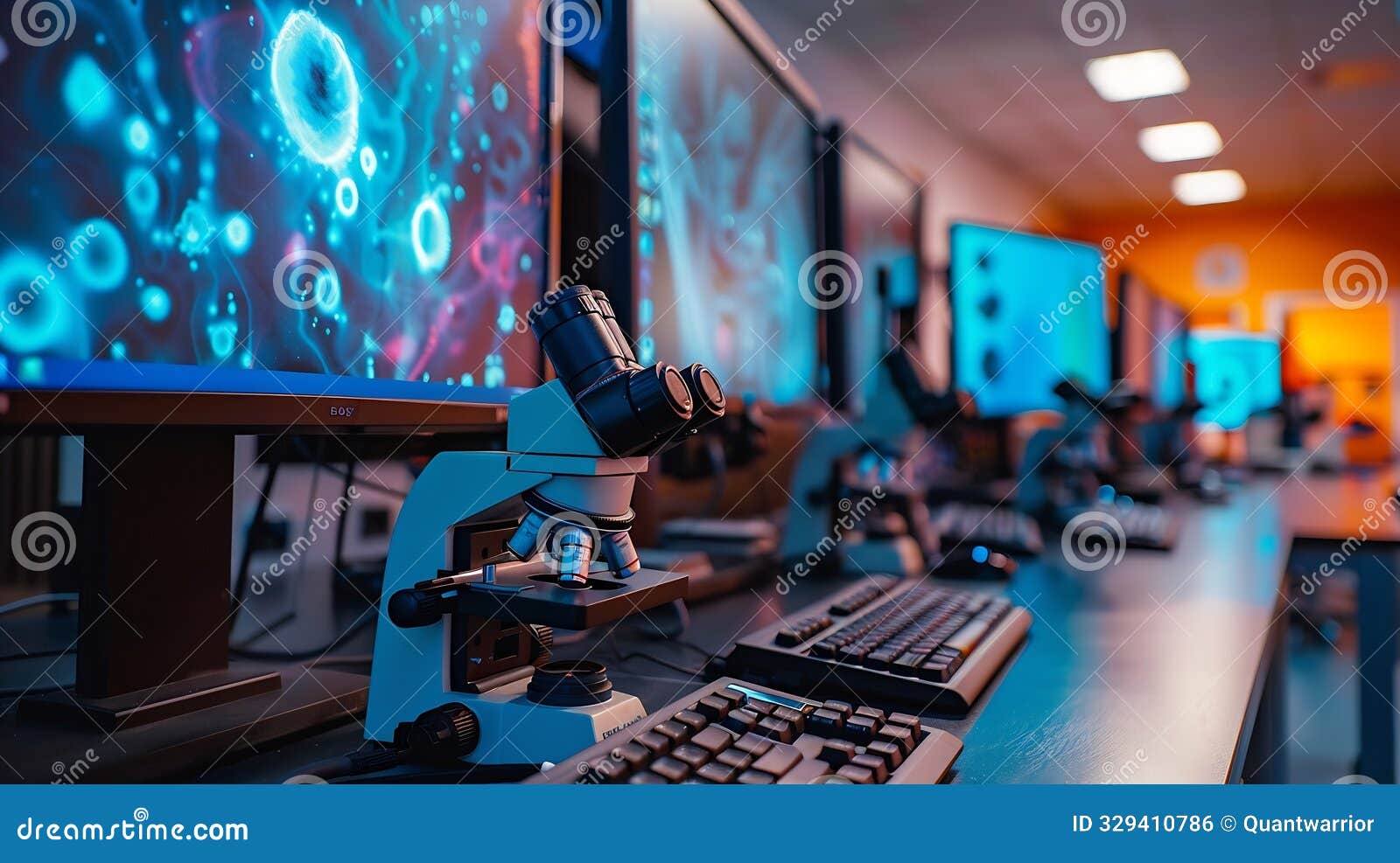Generative AI Computer Lab with Monitors and Educational Microscopes on ...