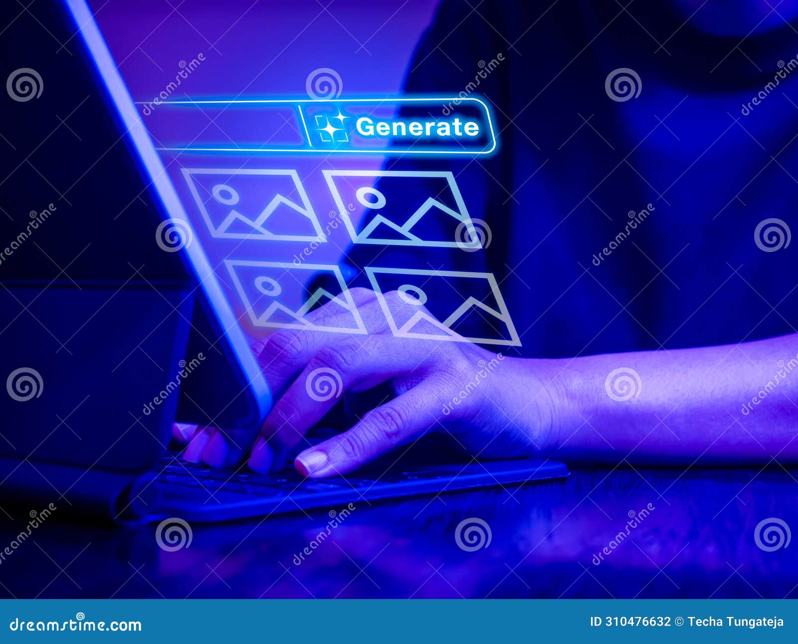 Four Images Generated Icons Appear on Virtual Screen with Create Prompt ...