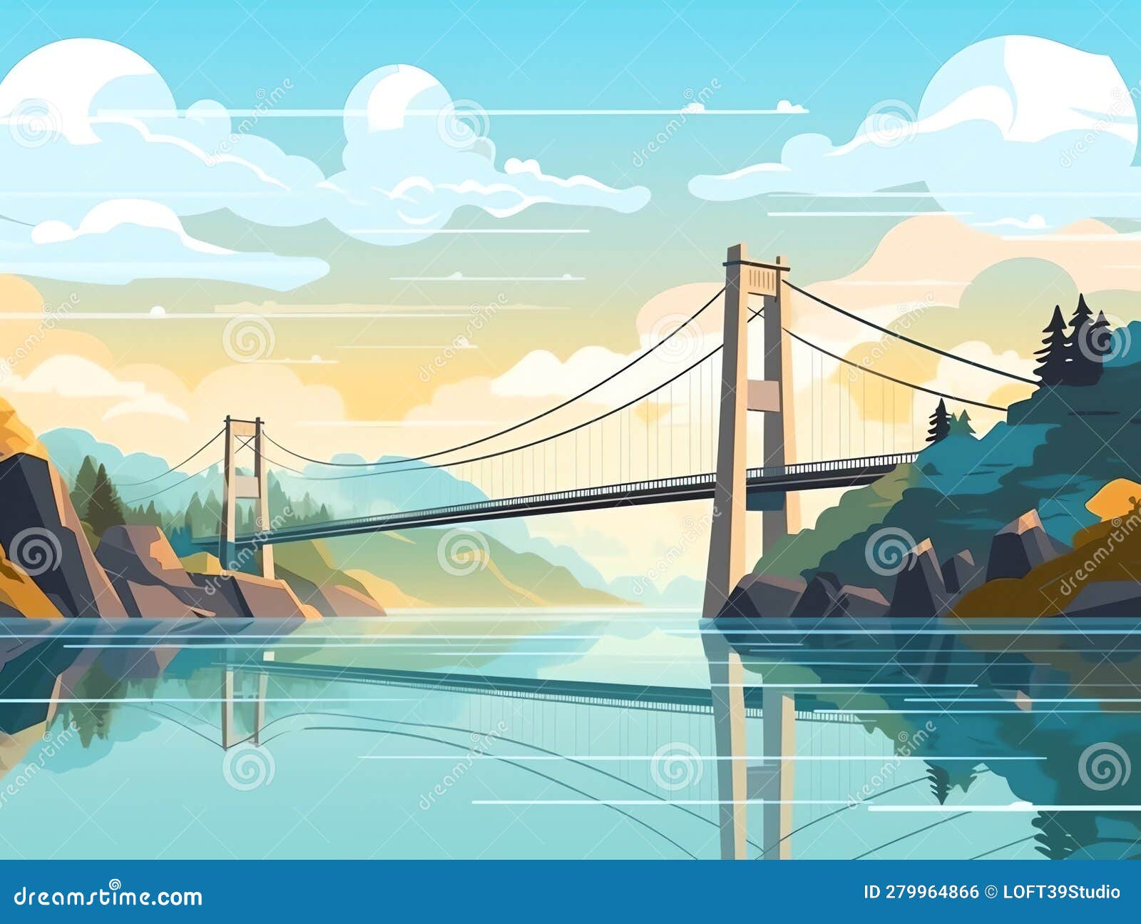 Generative AI Construction Cable-stayed Bridge- Stock Illustration ...
