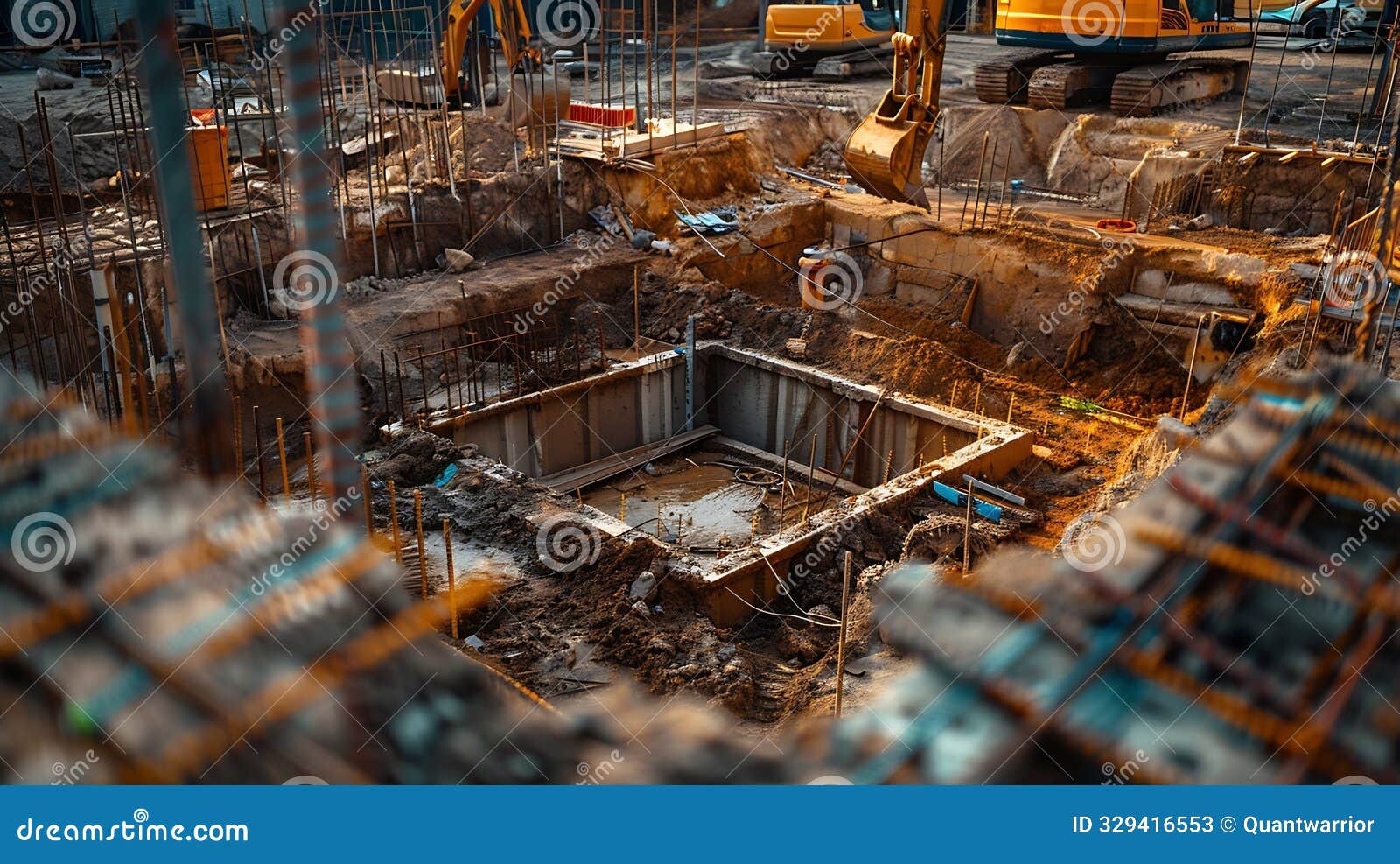 Generative AI Construction Site with Concrete Foundation and Drainage ...