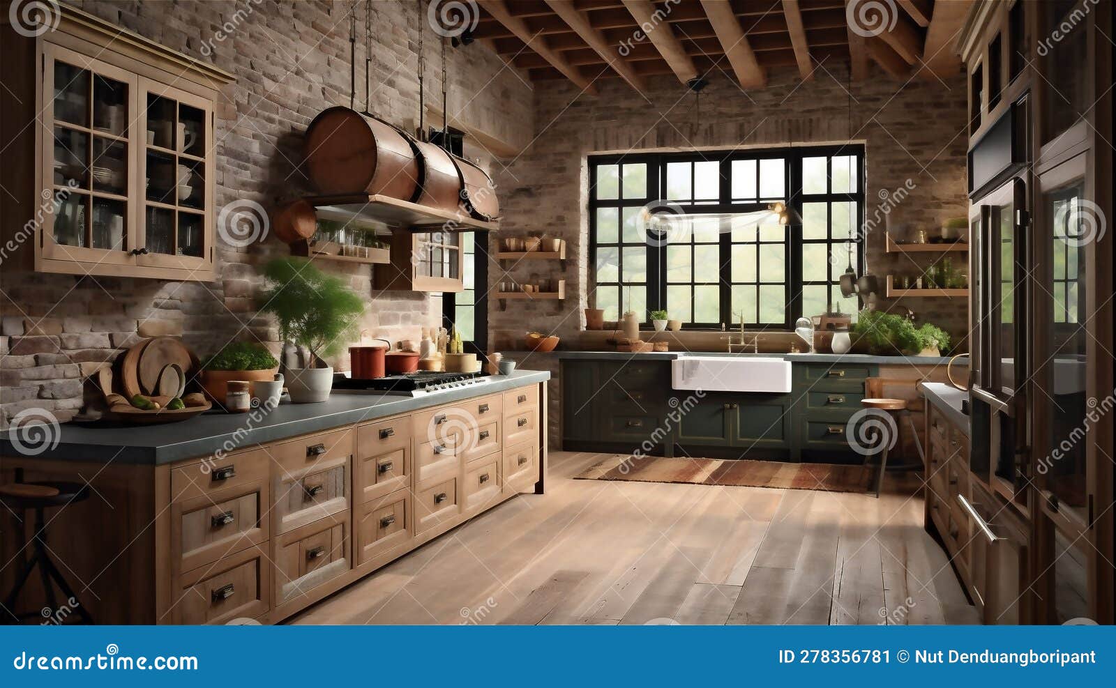 Generative AI, Cozy and Charming Rustic Kitchen Design Stock ...