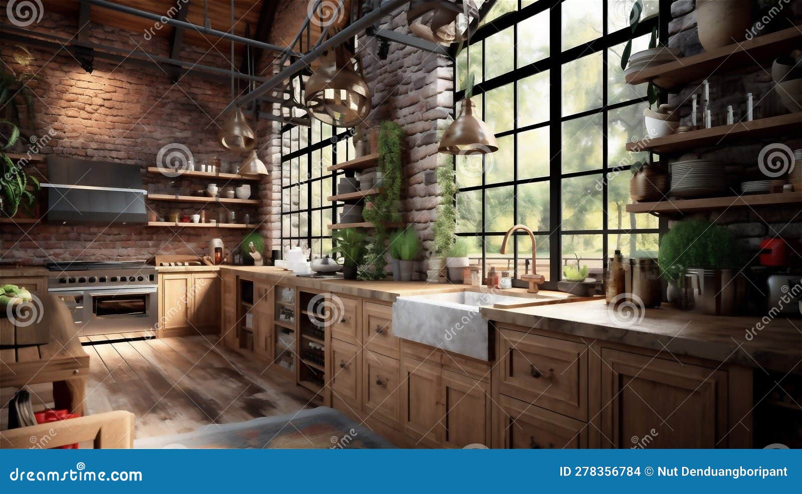 Generative AI, Cozy and Charming Rustic Kitchen Design Stock Photo ...