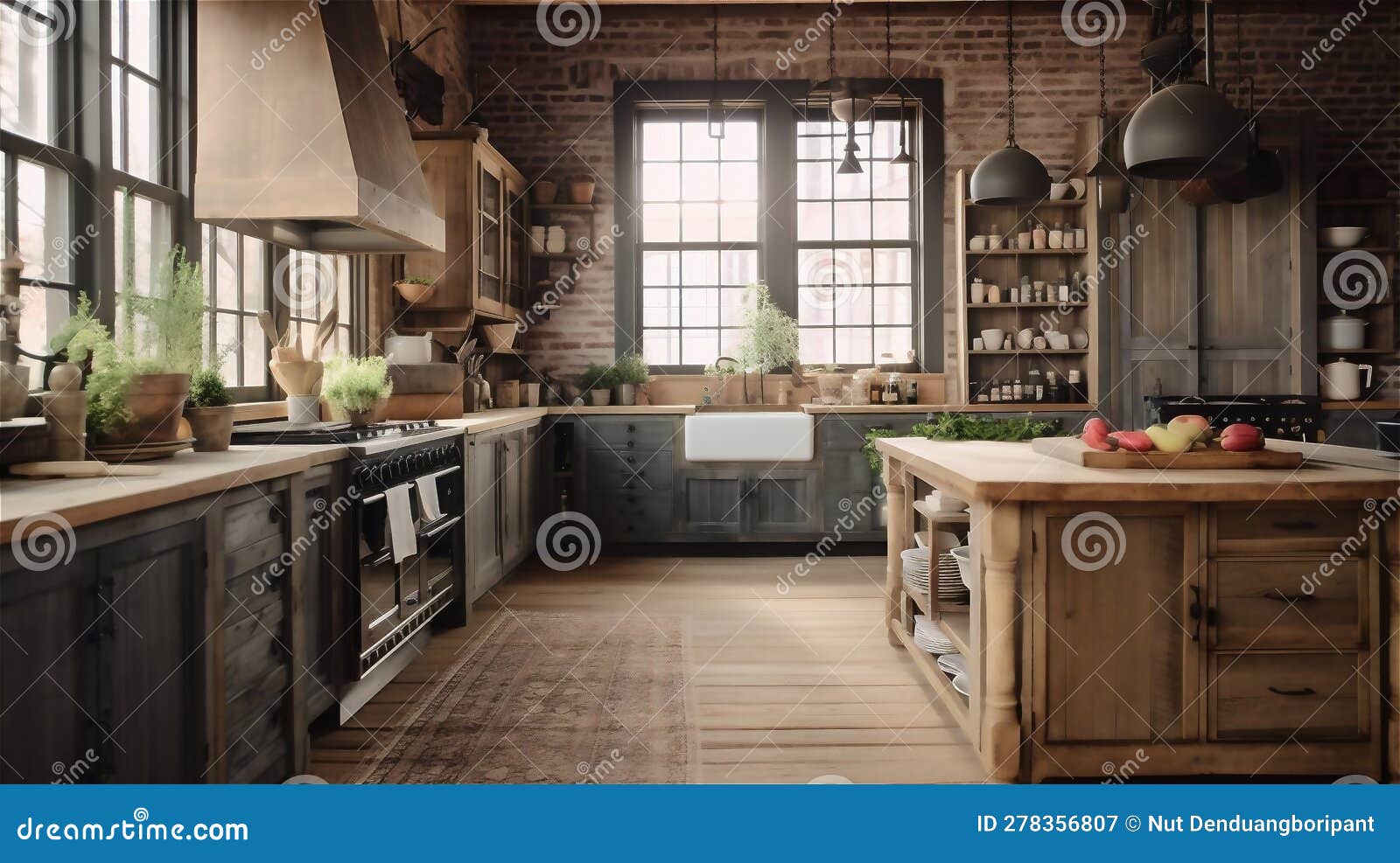 Generative AI, Cozy and Charming Rustic Kitchen Design Stock ...