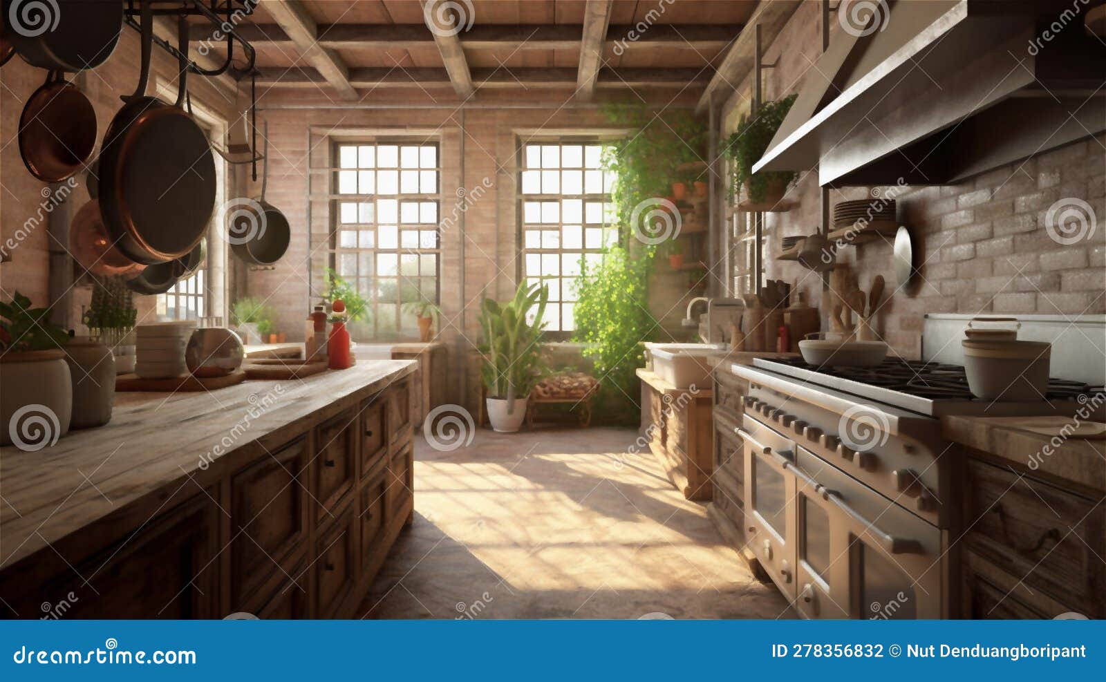 Generative AI, Cozy and Charming Rustic Kitchen Design Stock ...