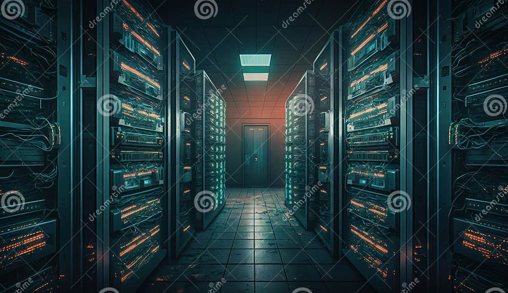 A Room Full of Digital Server Racks, Data Server Room, Interconnected ...