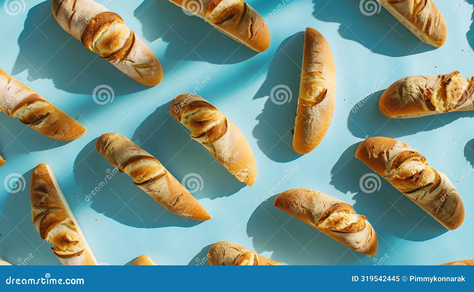 Generative AI Creative Layout Made of Bread on the Blue Background Flat ...