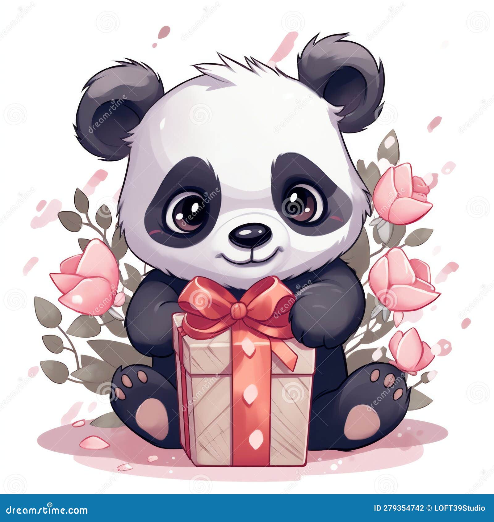Generative AI Cute Panda Holding a- Stock Illustration - Illustration ...