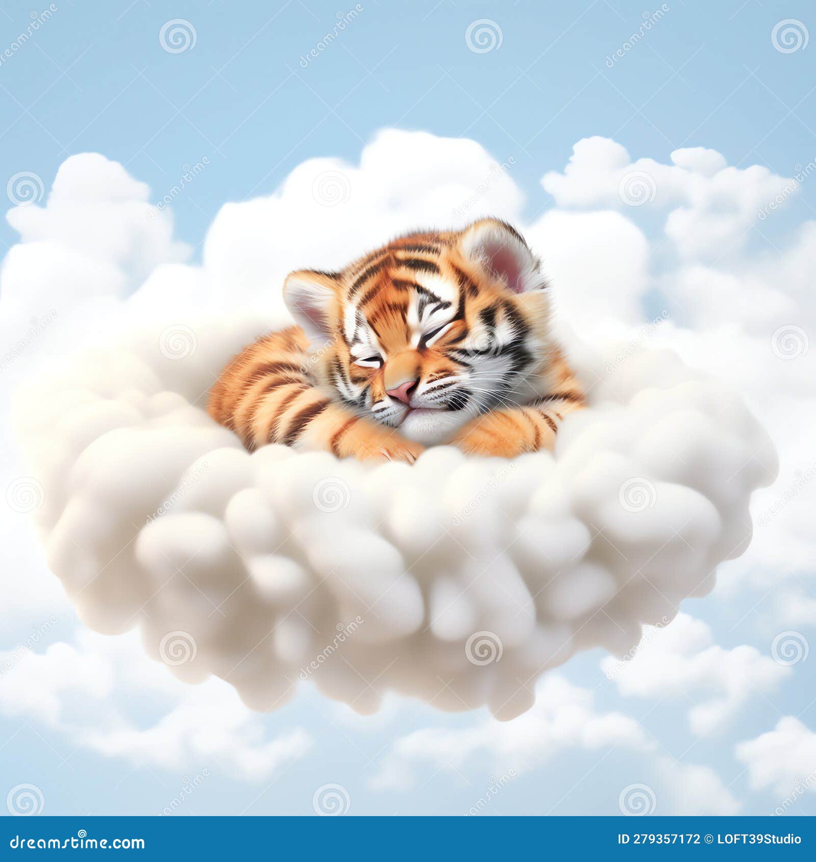 Generative AI Cute Tiger Sleeping on- Stock Illustration - Illustration ...