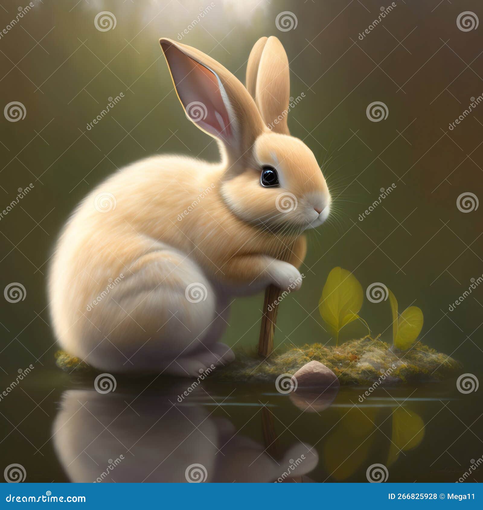 Generative AI: Cute Withe Bunny in the Forest with Blurred Background ...