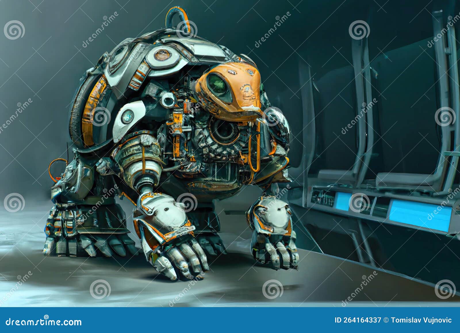Generative AI of a Cyborg Turtle Tortoise Stock Illustration ...