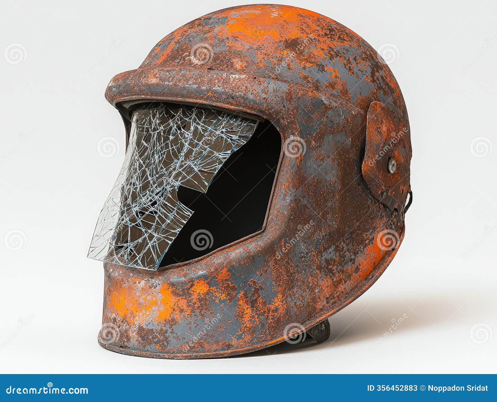 Damaged Helmet with a Broken Face and a Hole in the Side Lying on a ...