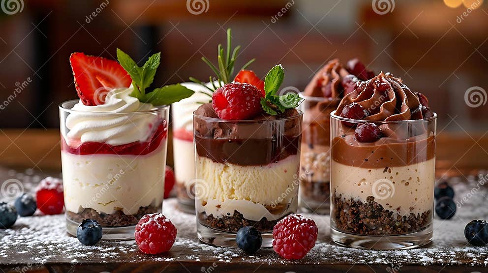 Generative AI Delicious Assortment of Desserts on a Restaurant Table ...