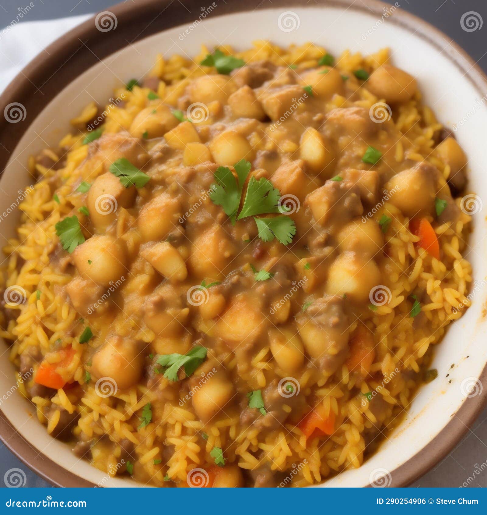 Generative AI, a Delicious Curry Meatball Rice Stock Illustration ...