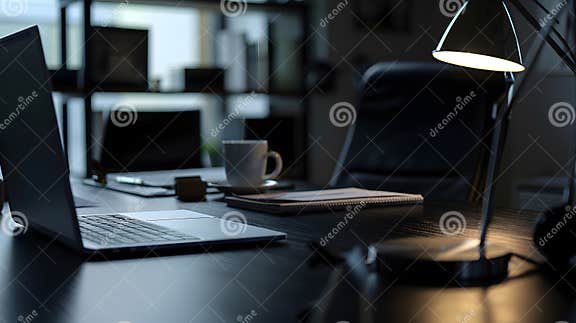 Generative AI Desk Workspace Business Objects in the Office on Black ...