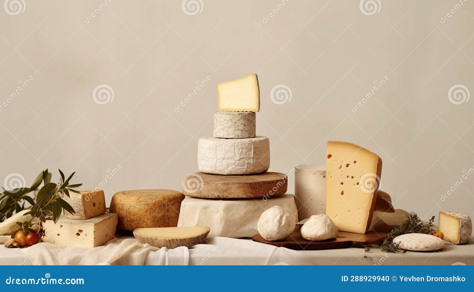 Generative AI, Different Types of Cheese on the Table, Aesthetic Muted ...