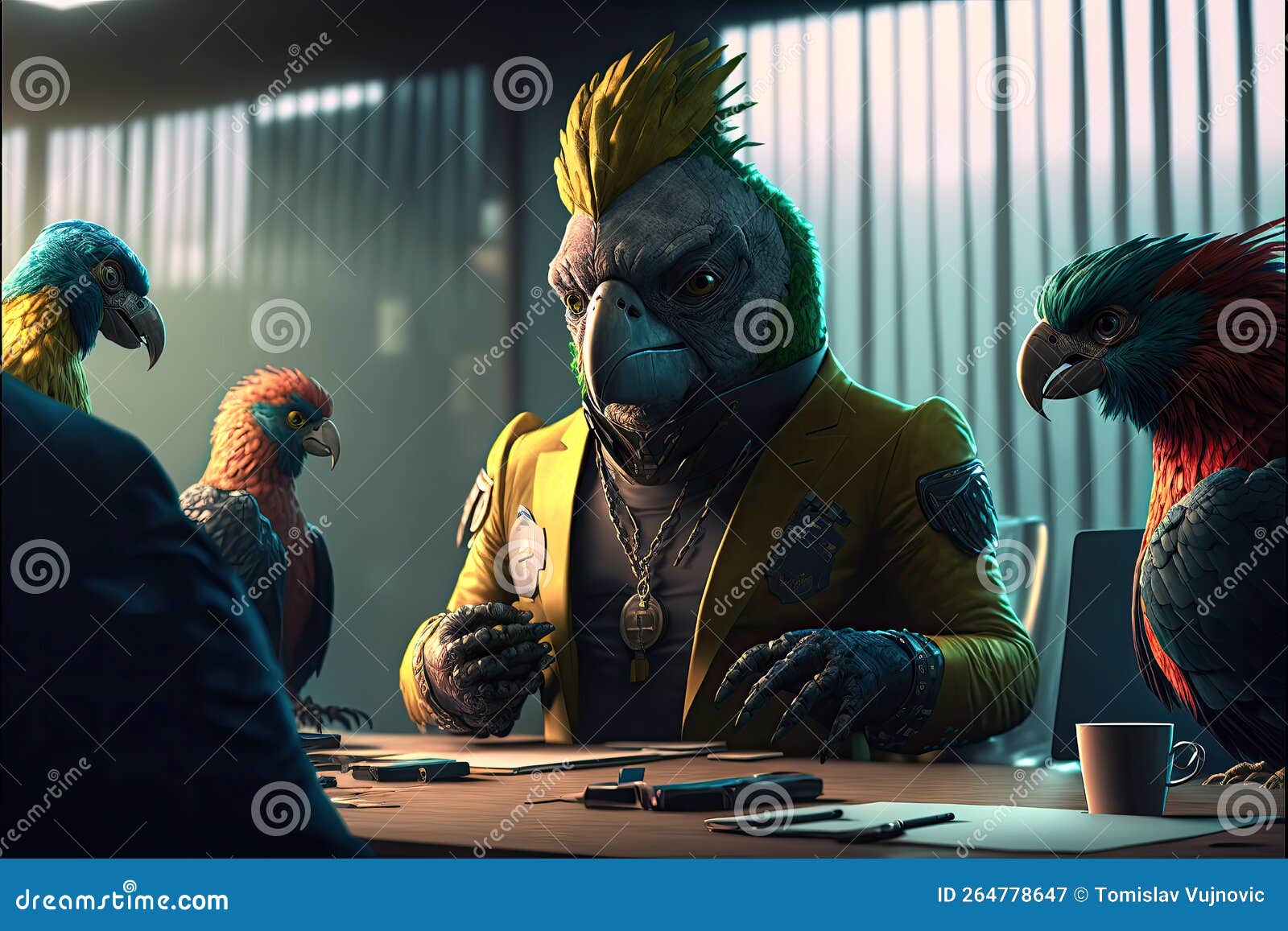 Generative AI Digital Art of an Abstract Parrot Boss in Office Meeting ...