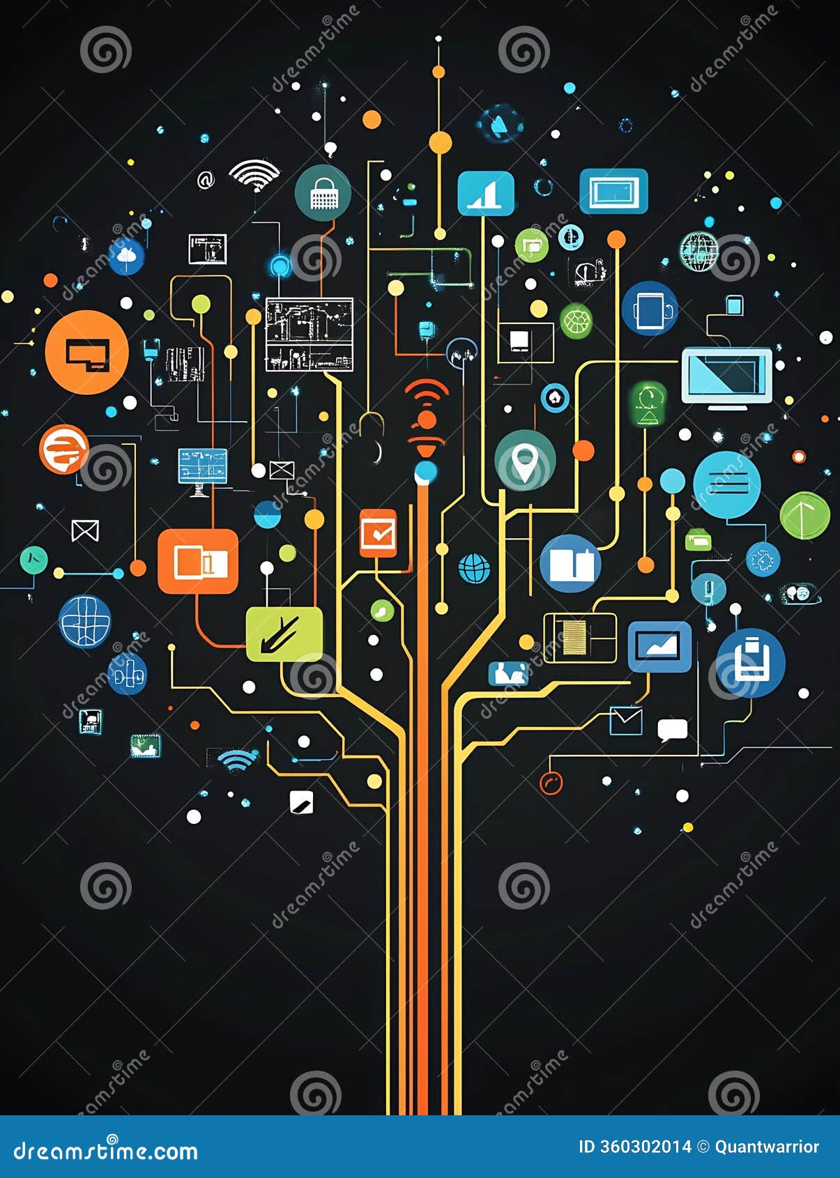 Generative AI Digital Tree with Technology Icons Symbolizing Internet ...