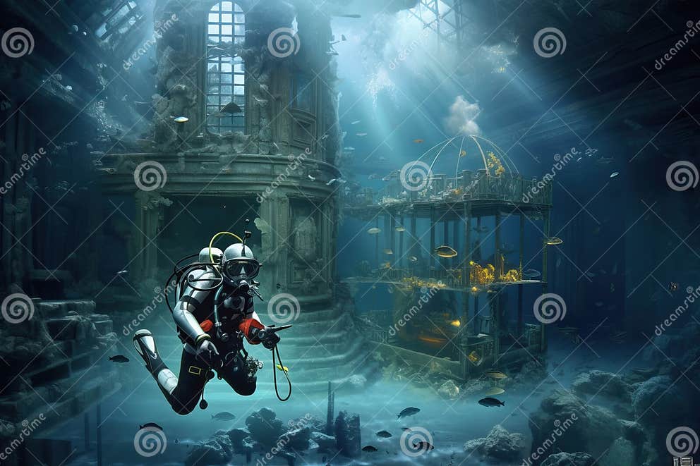 Generative AI Diver-in-training Submerged in the Pool, Surrounded by ...