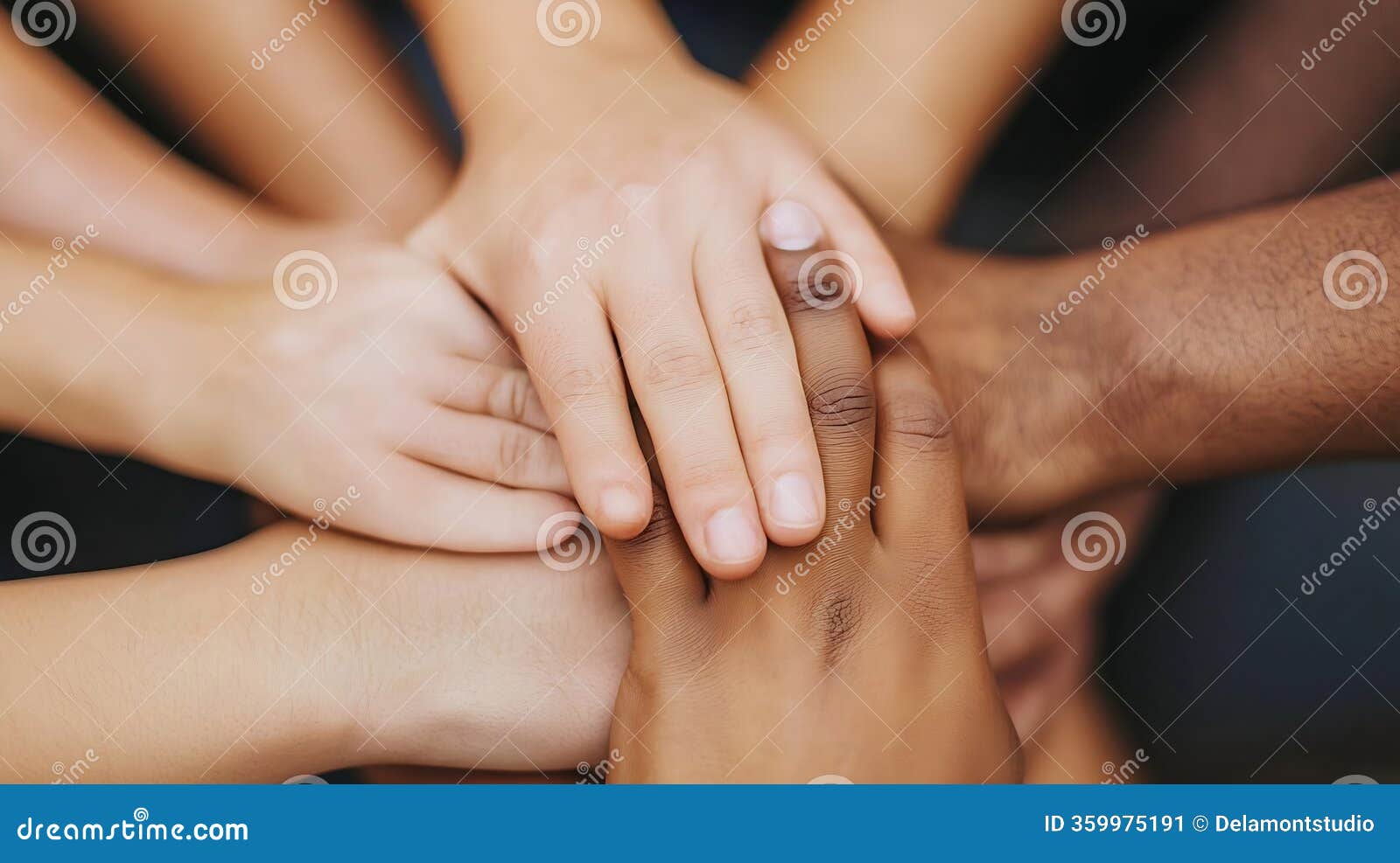 Generative AI Diverse Group of Hands Stacking Together Symbolizing ...