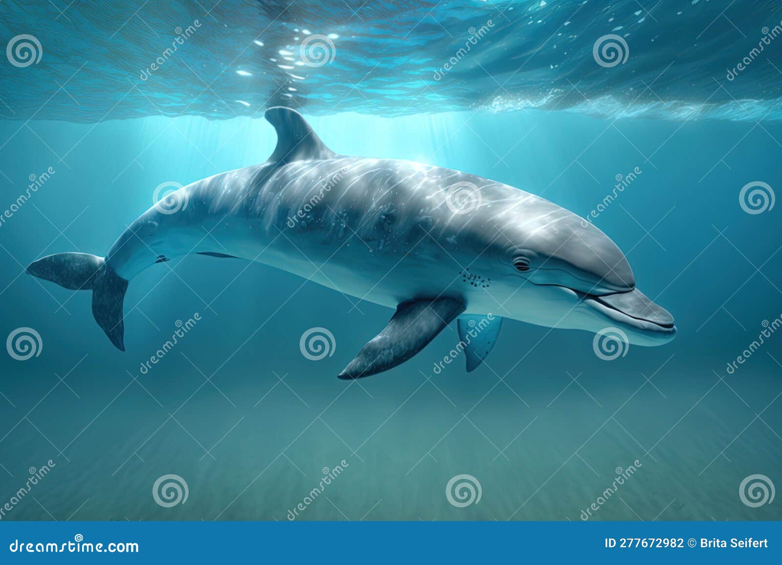 Generative AI. Dolphin Swimming in the Deep Ocean Stock Illustration ...