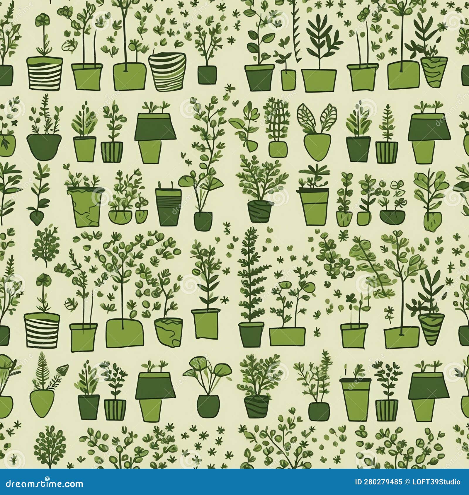 Generative AI Doodled Botany Plants Seamless- Stock Illustration ...