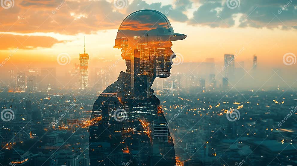 Generative AI the Double Exposure Image of the Engineer Thinking ...
