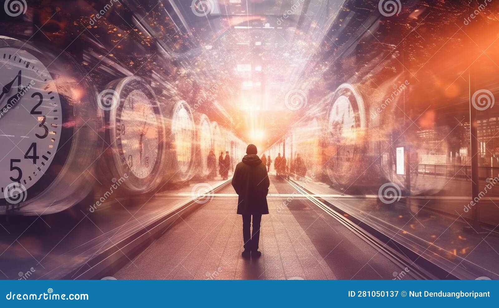 Generative Ai Double Exposure Techniques To Capture The Concept Of Time Travel Stock Image