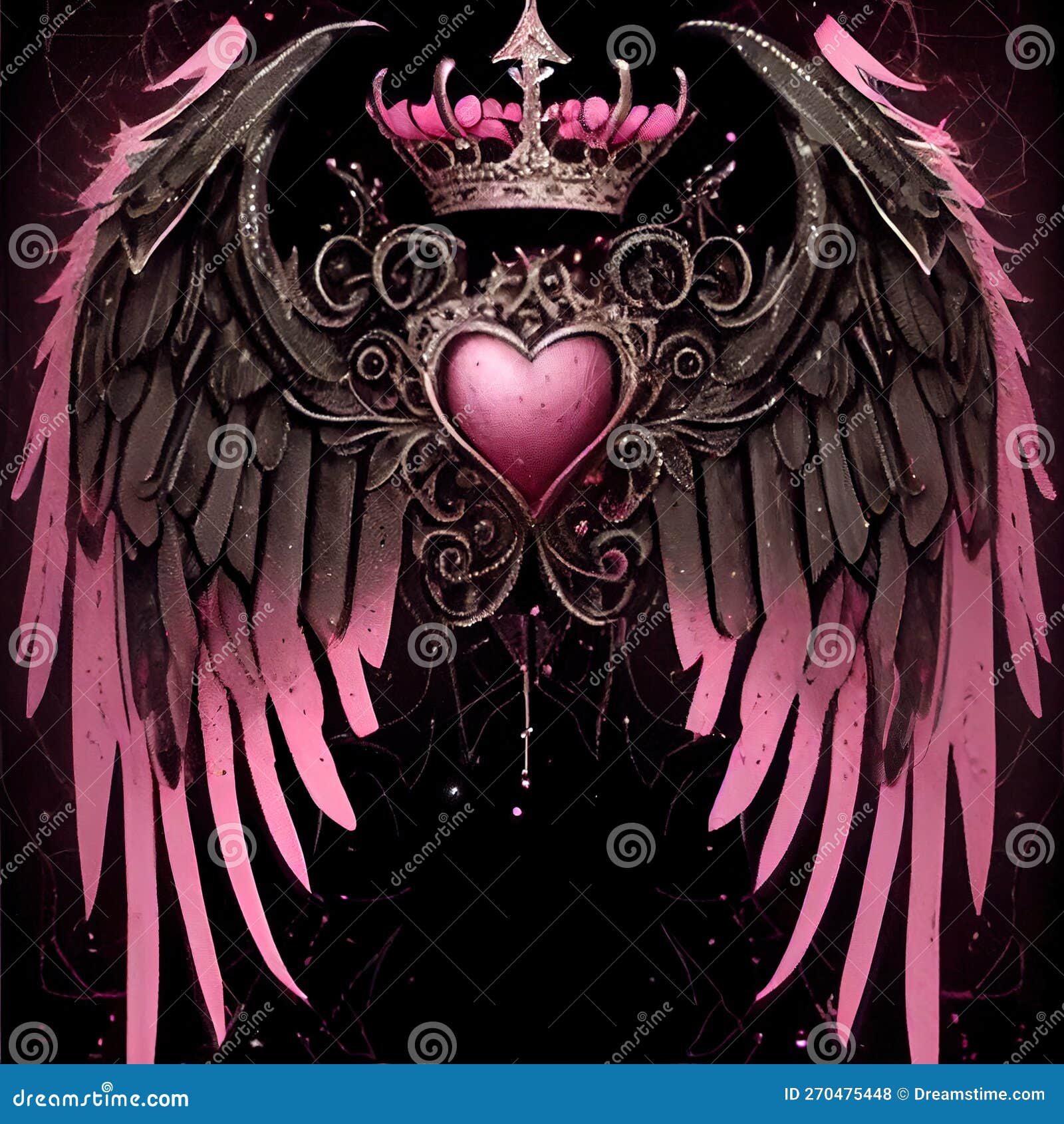 Generative AI: Drawing of Feathery Pink Wings with Crown Stock ...