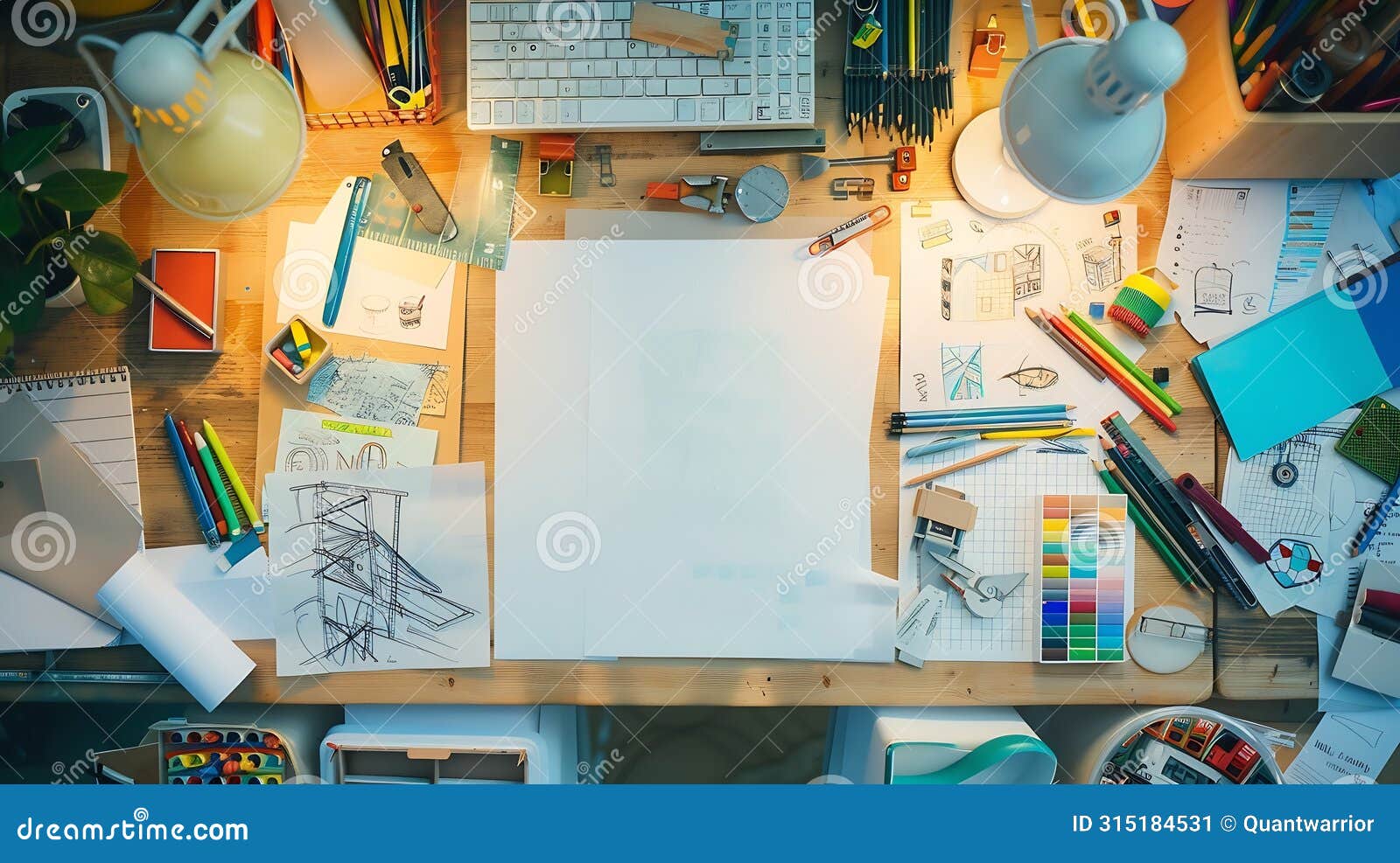 Generative AI Drawing a Project on a Work Desk Project Papers and Tools ...