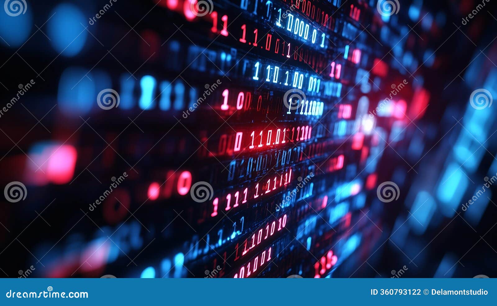 Generative AI Dynamic Visual of Binary Data Processing with Red and ...