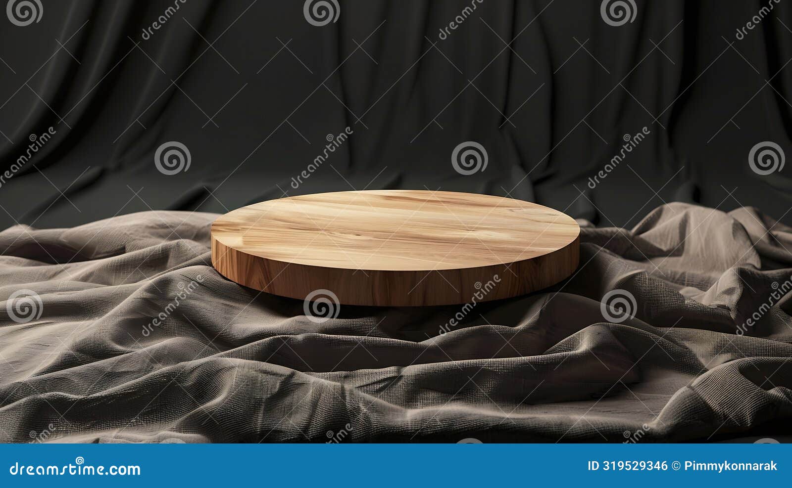 Generative AI Eco Rustic Wood Circle Disc Platform Podium Canvas Fabric ...