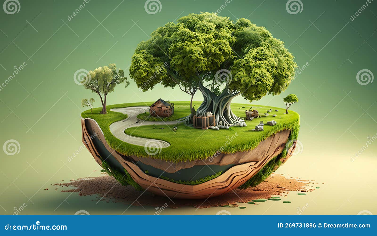 Generative Ai Einer Kleinen Insel Mit Einem Haus Und Einem Baum Stock ...