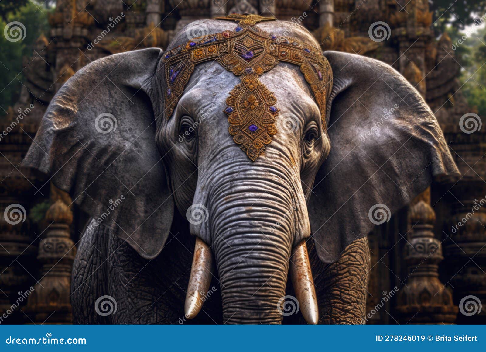 Generative AI. Elephant with Engraved Decorations Stock Illustration ...