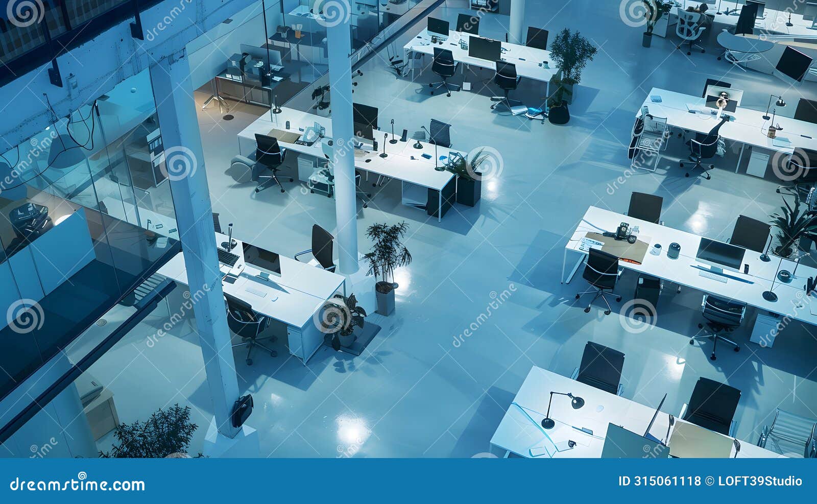 Generative AI Elevated View of a Busy Open Plan Office Business Concept ...
